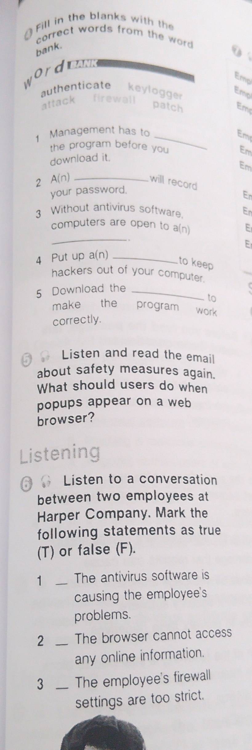 Resuelto:Fill in the blanks with the correct words from the word bank ...