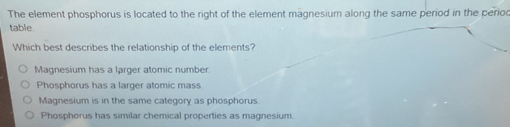Solved: The element phosphorus is located to the right of the element ...
