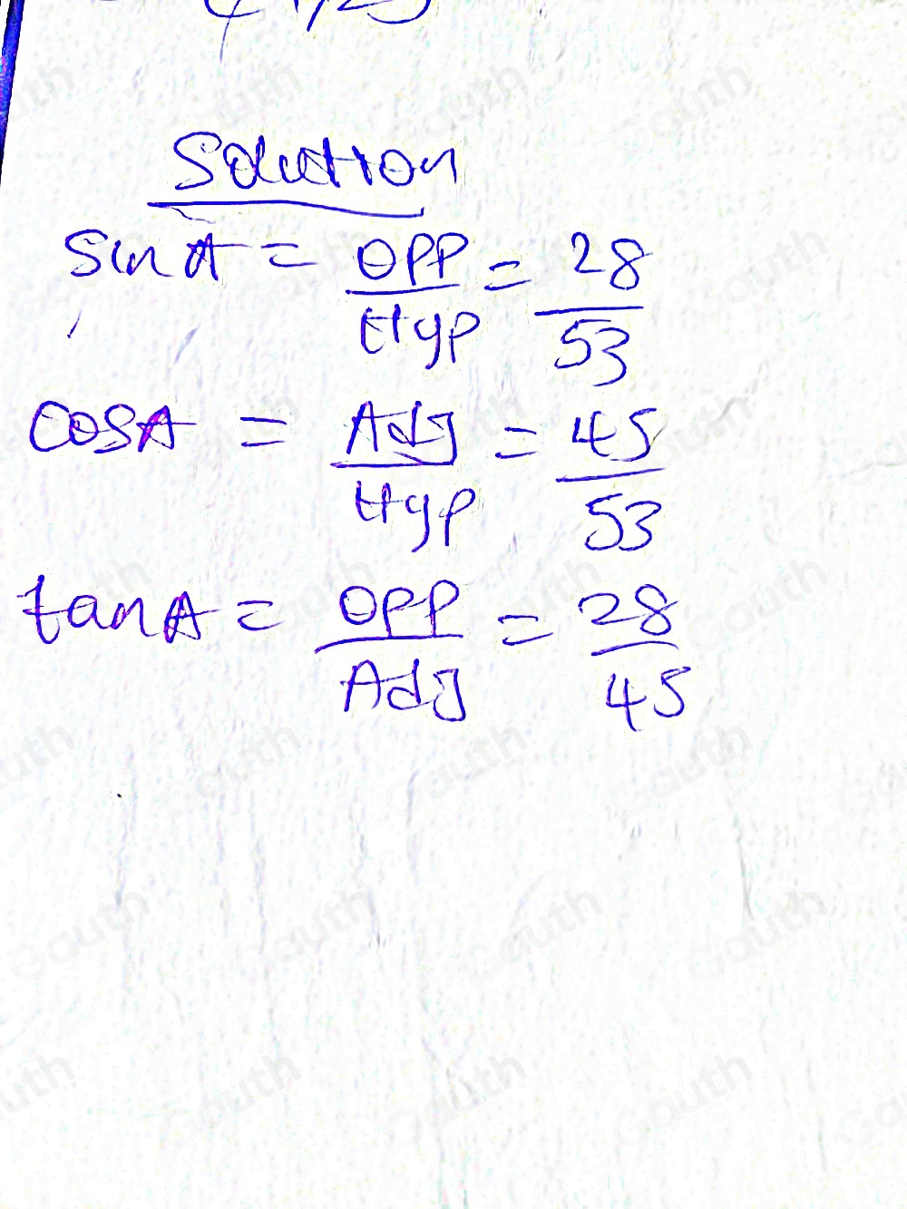 Solved: Use the given right triangle to find ratios, in reduced form ...