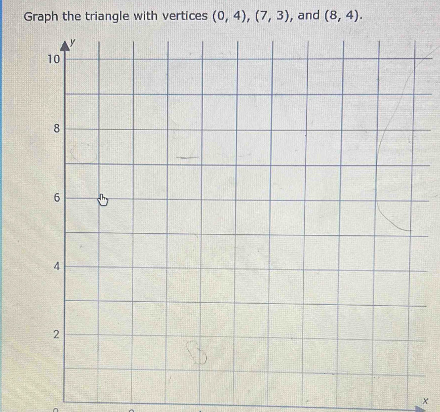 Solved: Graph the triangle with vertices (0,4), (7,3) , and (8,4). x [Math]