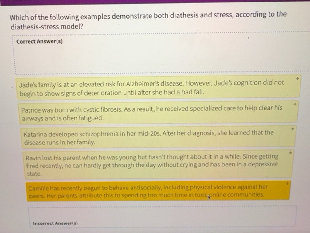 Solved: Which of the following examples demonstrate both diathesis and ...