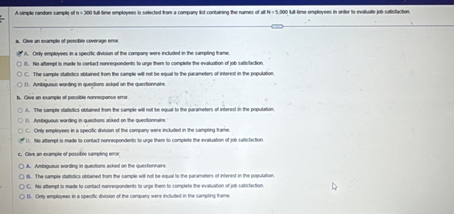 Solved: A simple random sample of n=300 full-time employees is selected ...