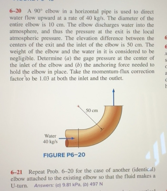 Solved: 6-20 A 90° elbow in a horizontal pipe is used to direct water ...