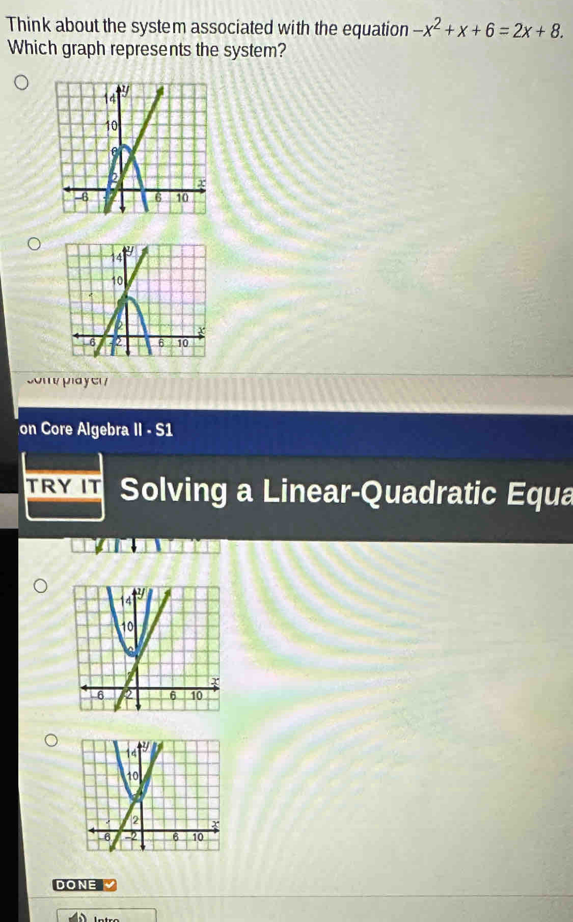 Solved: Think about the system associated with the equation -x^2+x+6=2x ...