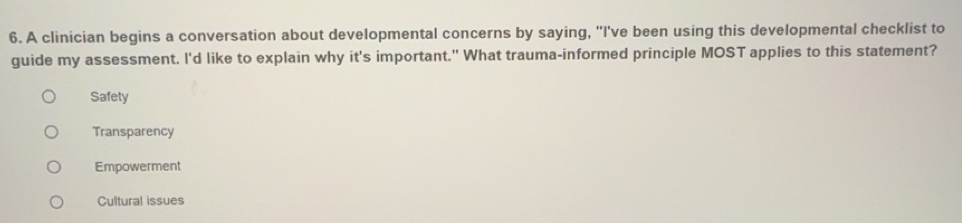 Solved: A clinician begins a conversation about developmental concerns ...