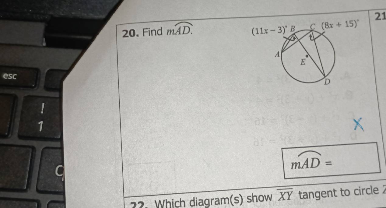 Solved: 21 20. Find mwidehat AD. esc I 1 moverline AD= 22. Which ...