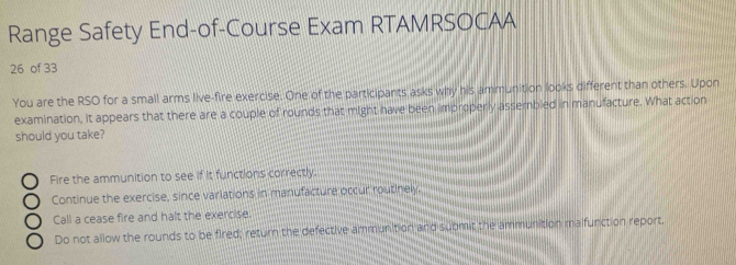 Solved: Range Safety End-of-Course Exam RTAMRSOCAA 26 of 33 You are the ...