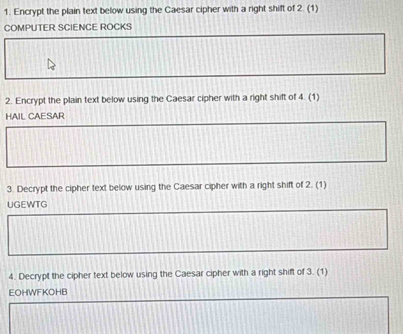 Solved: Encrypt the plain text below using the Caesar cipher with a ...