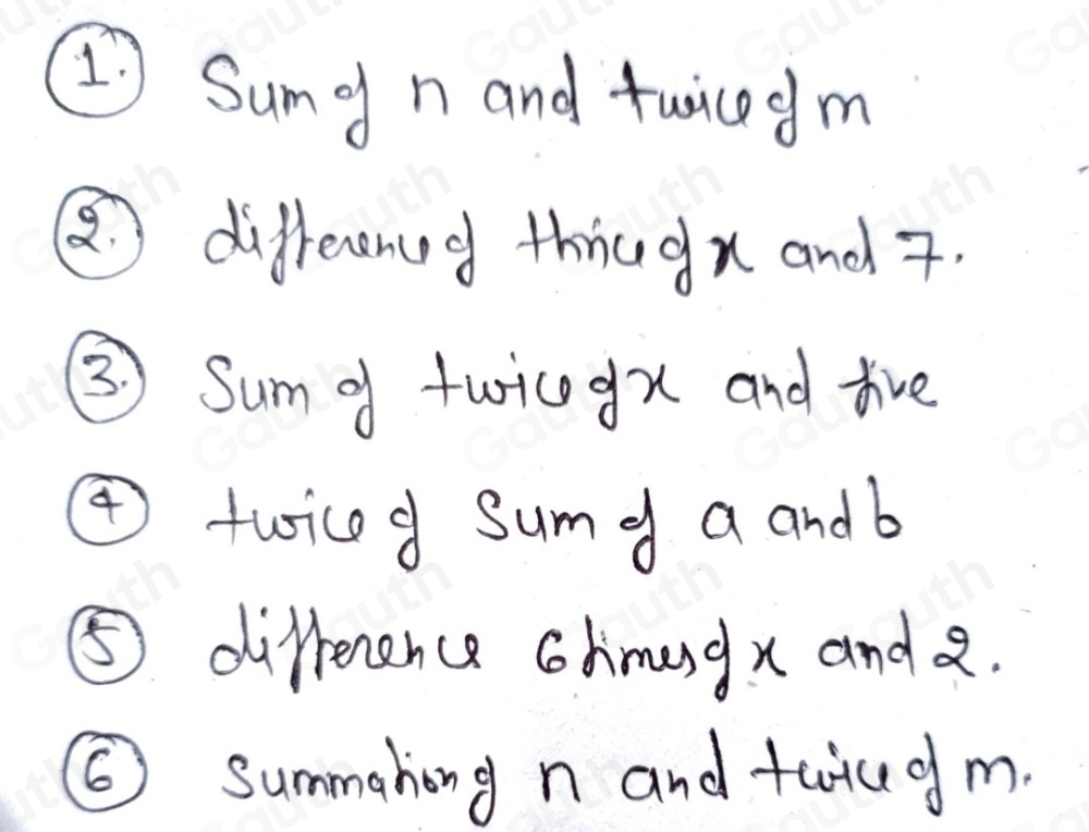 Solved: What’s In Translate the following algebraic expressions into ...