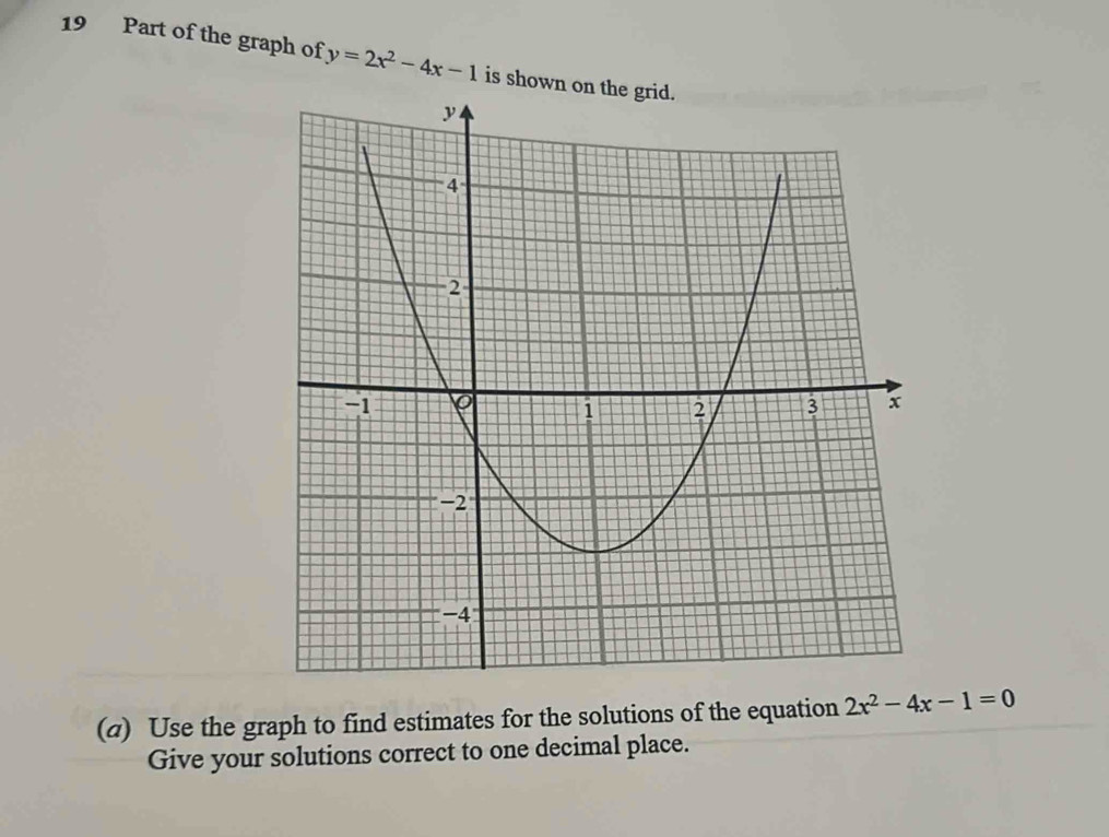 Solved: Part of the graph of y=2x^2-4x-1 is shown o (a) Use the graph ...