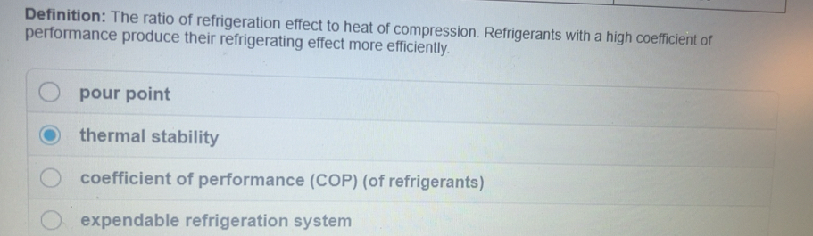 Solved: Definition: The ratio of refrigeration effect to heat of ...