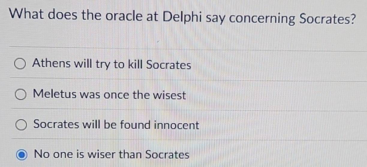 Solved: What does the oracle at Delphi say concerning Socrates? Athens ...
