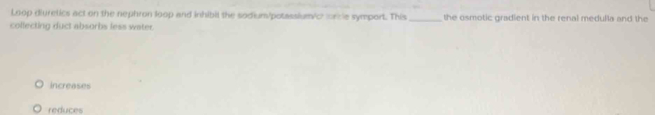 Solved: Loop diurelics act on the nephron loop and inhibil the sodium ...