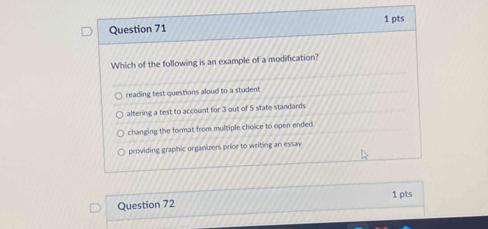 Solved: Which of the following is an example of a modification? reading ...