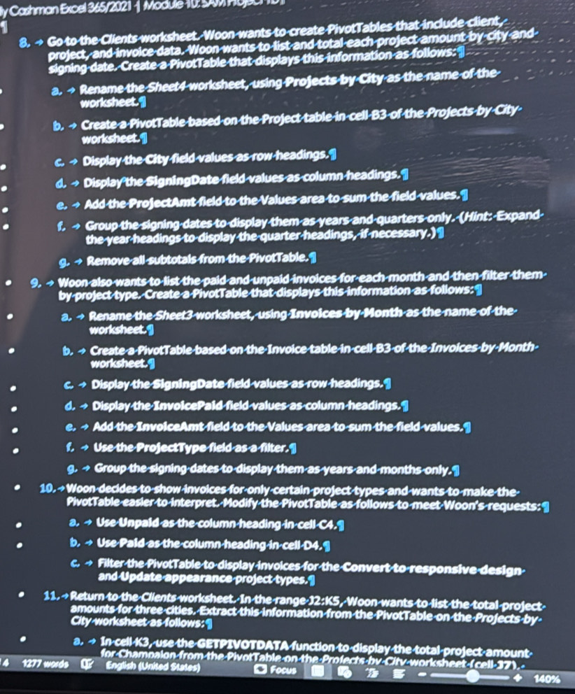 Solved: ly Cashman Excel 365/2021 | Module 10: SAM Hosch b 8. → Go to ...