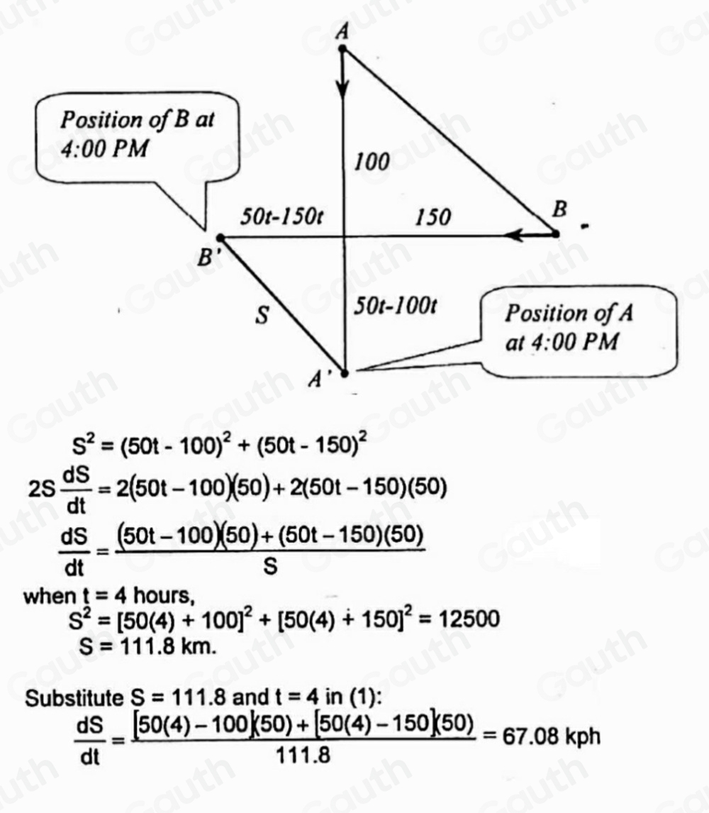Solved: Two railroad tracks are perpendicular to each other. At 12:00 ...