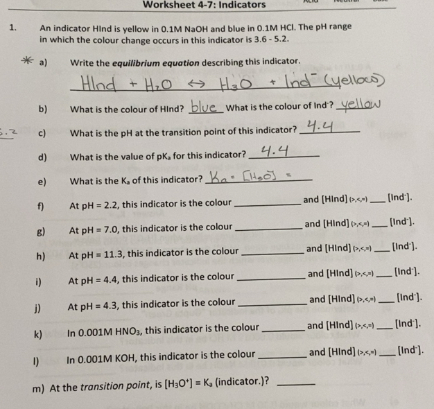 Solved: Worksheet 4-7: Indicators 1. a An indicator HInd is yellow in 0 ...