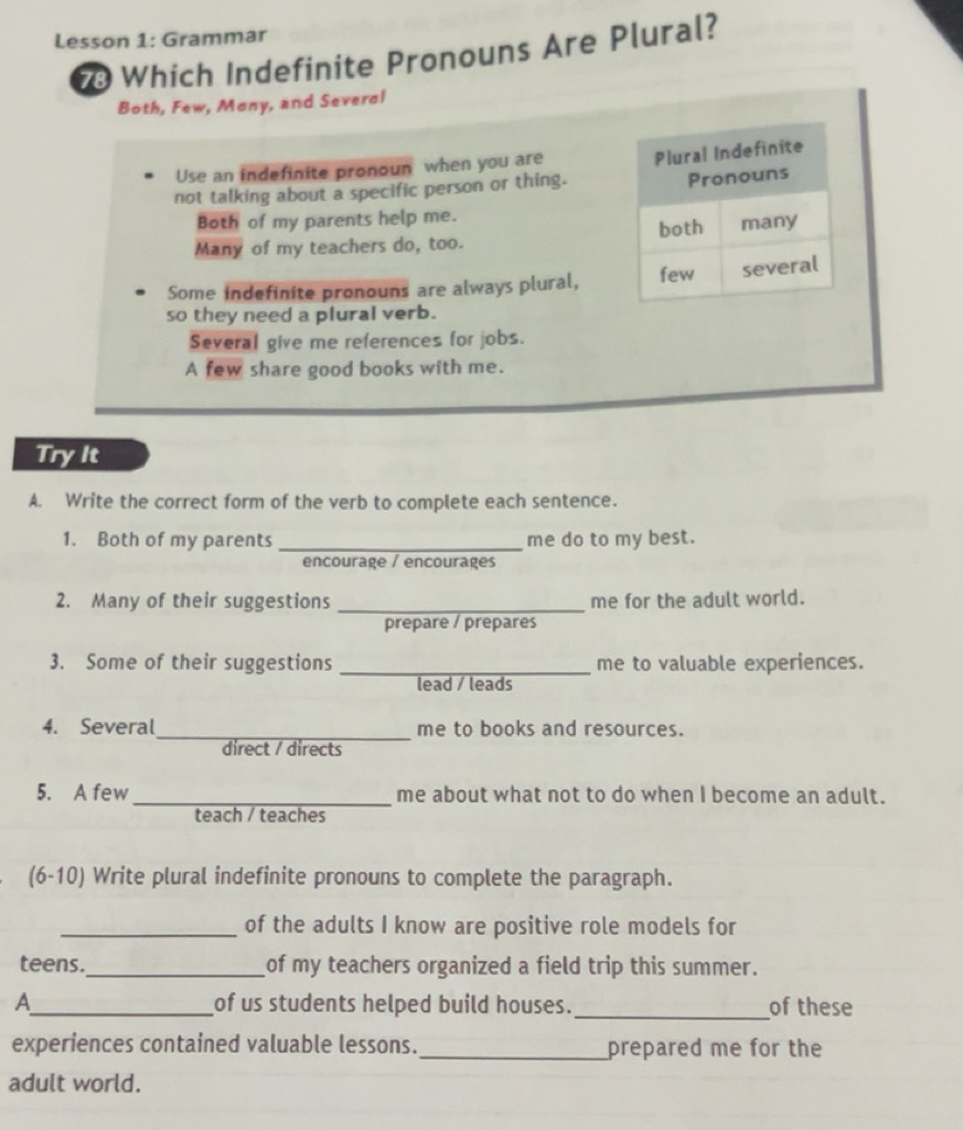 Resuelto:Lesson 1: Grammar 0 Which Indefinite Pronouns Are Plural? Both ...
