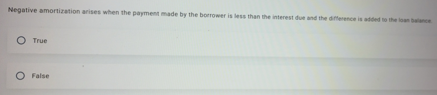 Solved: Negative amortization arises when the payment made by the ...
