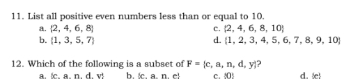 Solved: List all positive even numbers less than or equal to 10. a. 2,4 ...