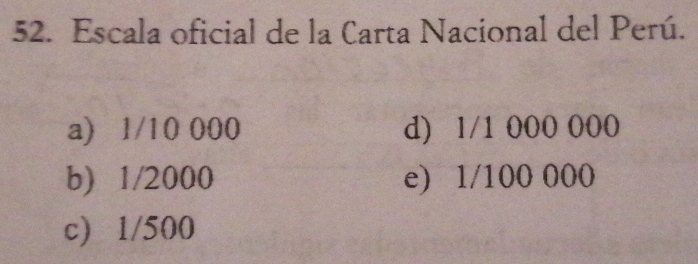 Resuelto:Escala oficial de la Carta Nacional del Perú. a) 1/10 000 d) 1 ...