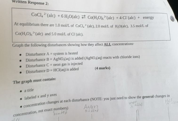 Solved: Written Response 2: CoCl_4^((2-)(alc)+6H_2)O(alc)leftharpoons ...