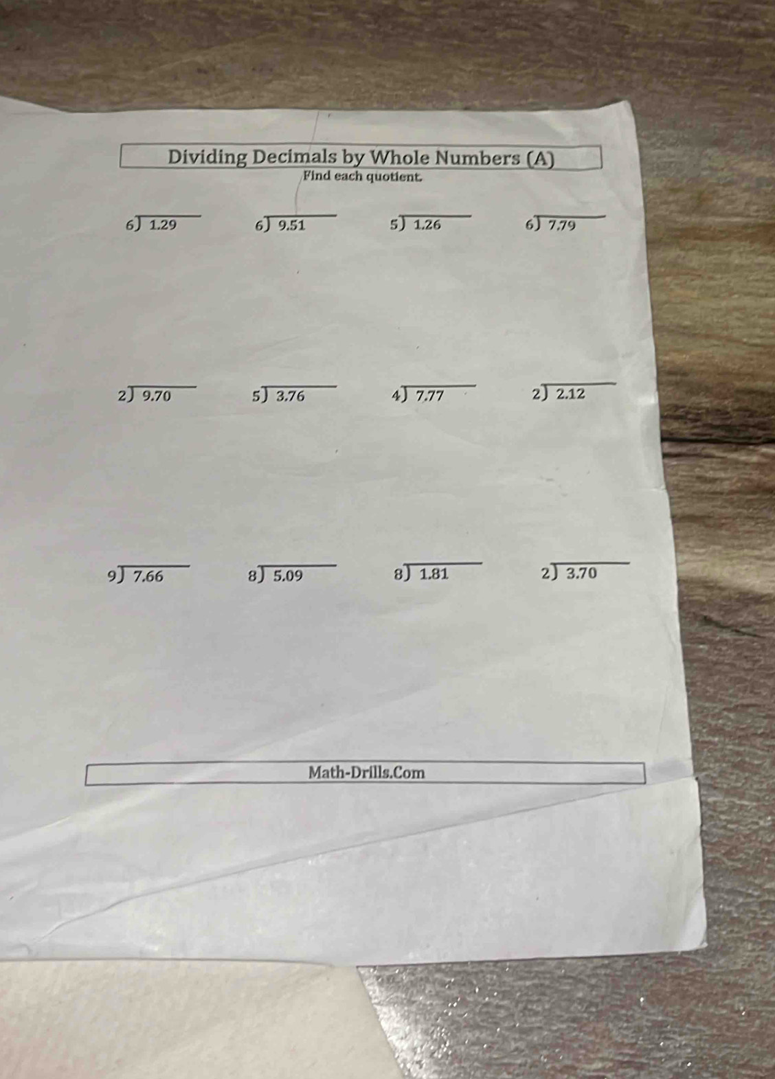 Solved: Dividing Decimals by Whole Numbers (A) Find each quotient ...