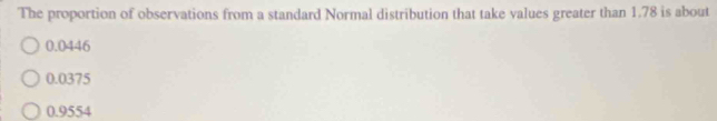 Solved: The proportion of observations from a standard Normal ...