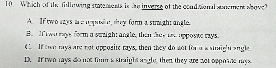 Solved: Which of the following statements is the inverse of the ...