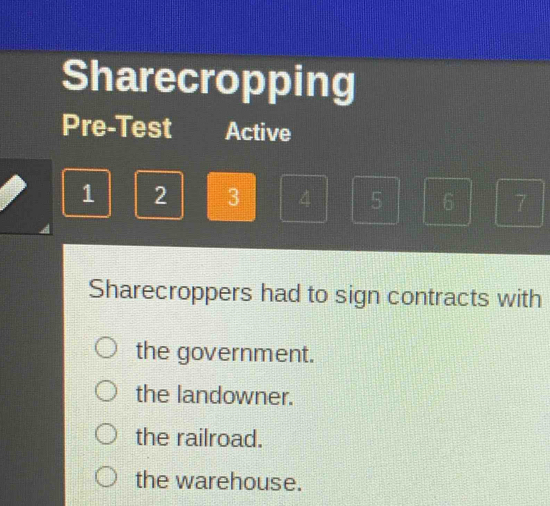 Solved: Sharecropping Pre-Test Active 1 2 3 4 5 6 7 Sharecroppers had ...