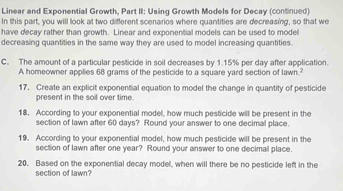 Solved: Linear and Exponential Growth, Part II: Using Growth Models for ...
