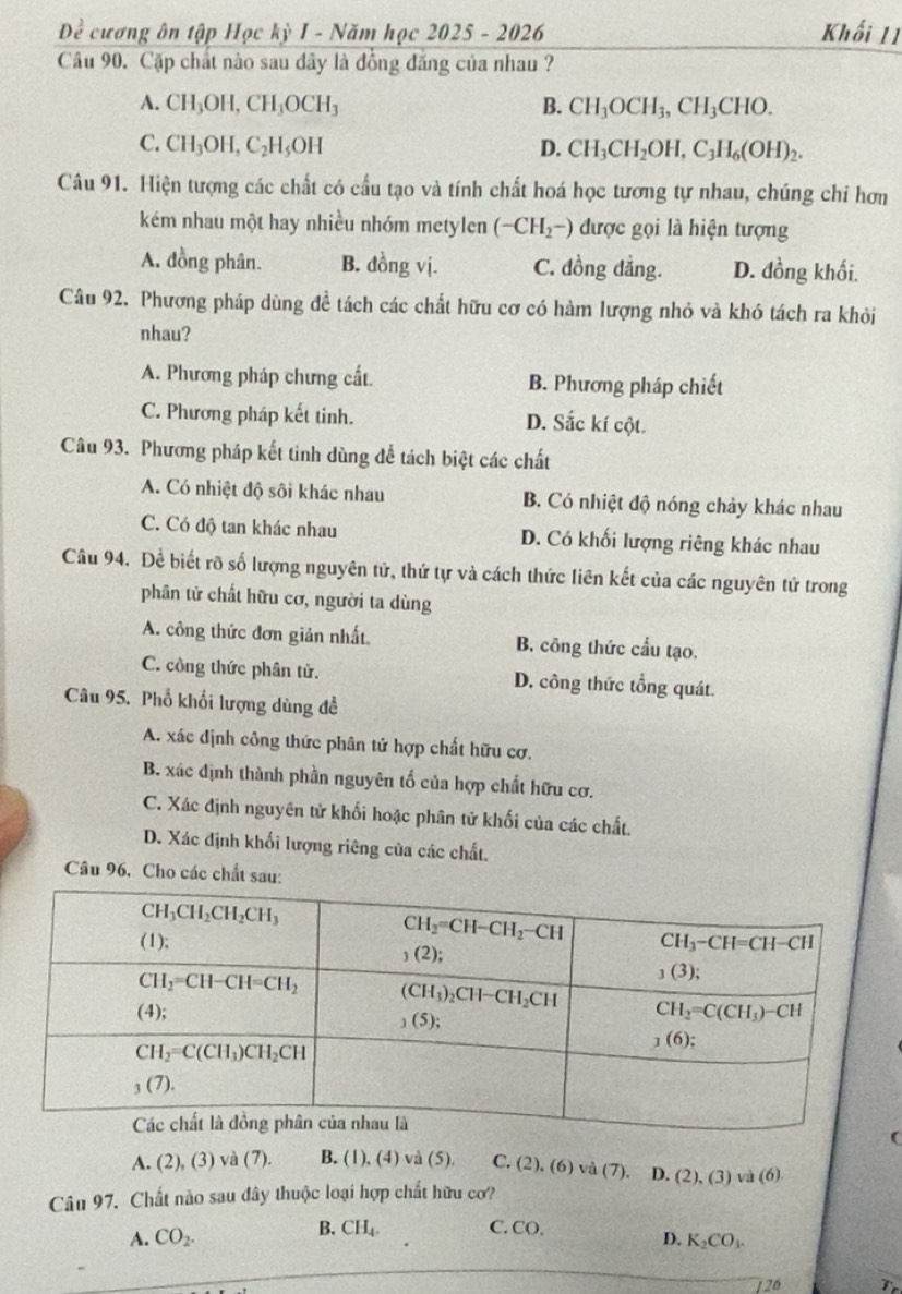 Giải quyết:Đề cương ôn tập Học kỳ I - Năm học 2025 - 2026 Khối 11 Câu ...