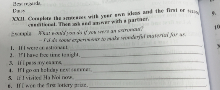 Giải quyết:Best regards, Daisy XXII. Complete the sentences with your ...