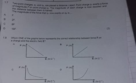 Solved: 1.7 Two-point charges, q₁ and q1, are placed a distance / apart. Point charge q+ exerts ...