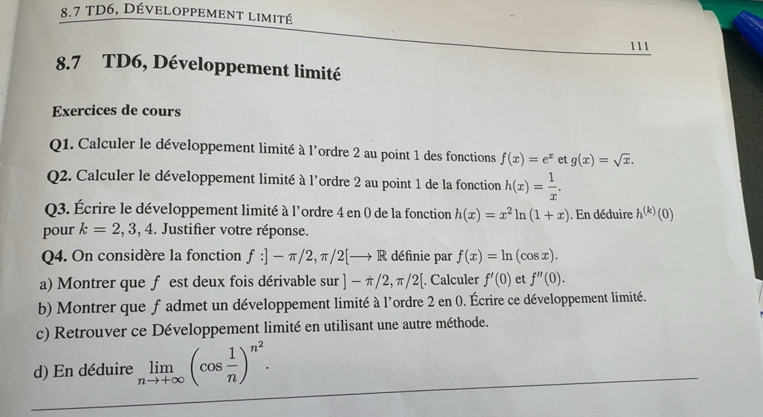Résolu :8.7 TD6, Développement limité 111 8.7 TD6, Développement limité ...