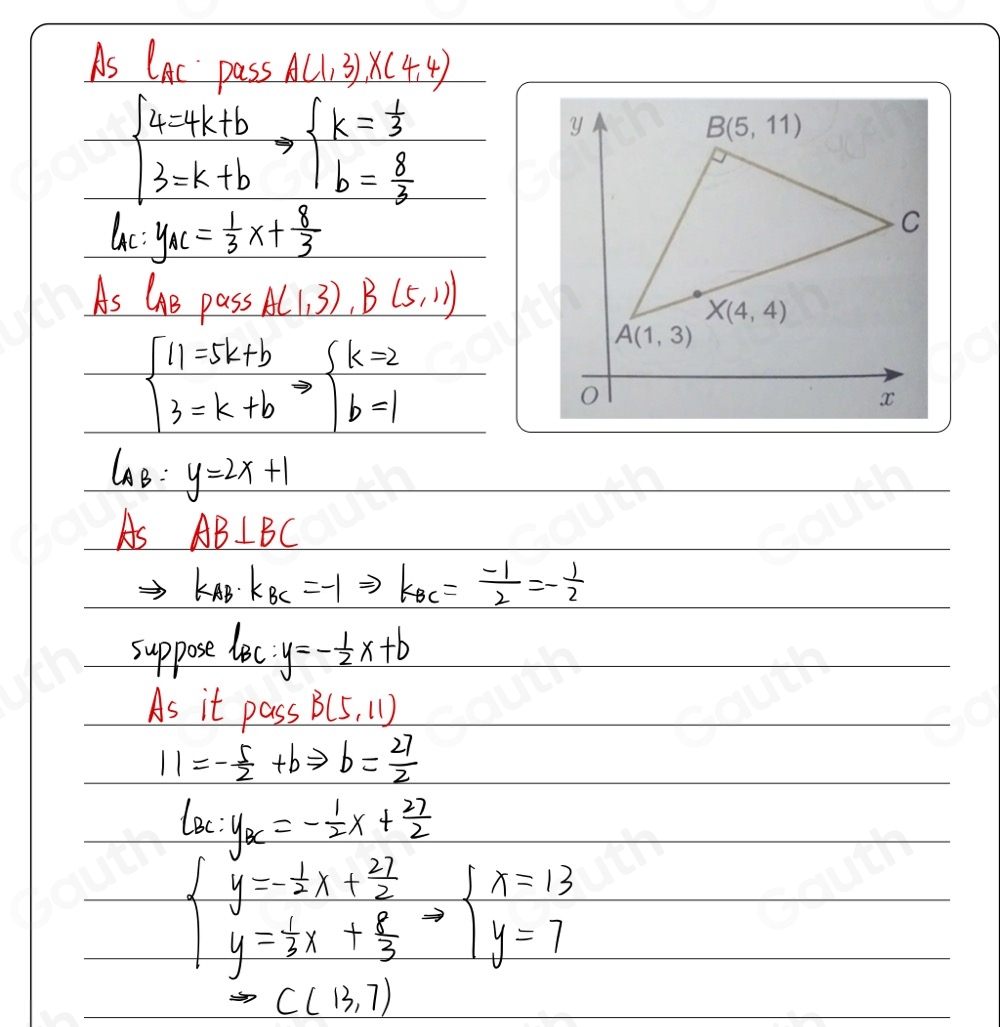 Solved The Diagram Shows A Triangle Abc In Which A Has Coordinates 1 3 B Has Coordinates 5