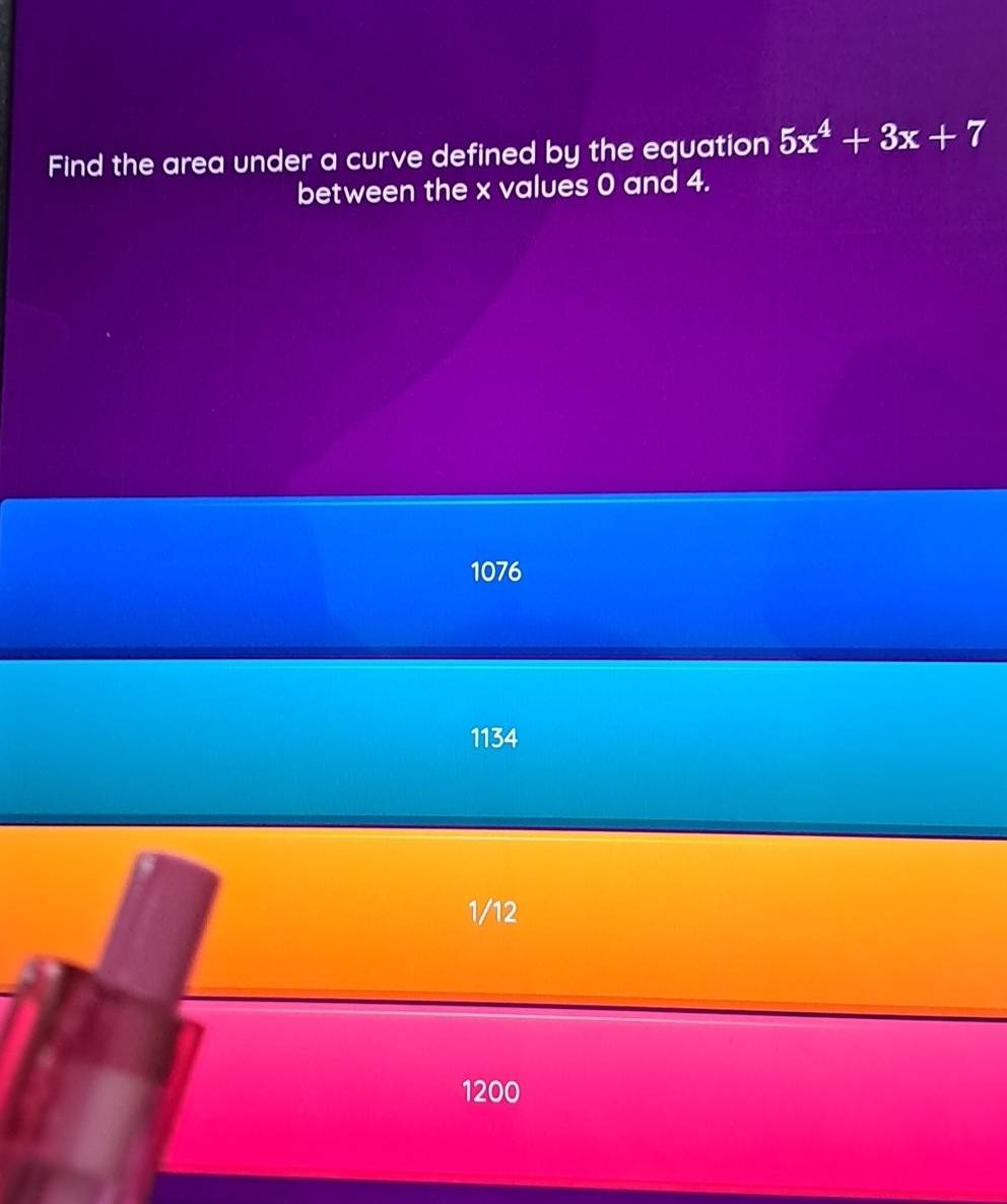 Selesai:Find the area under a curve defined by the equation 5x^4+3x+7 ...