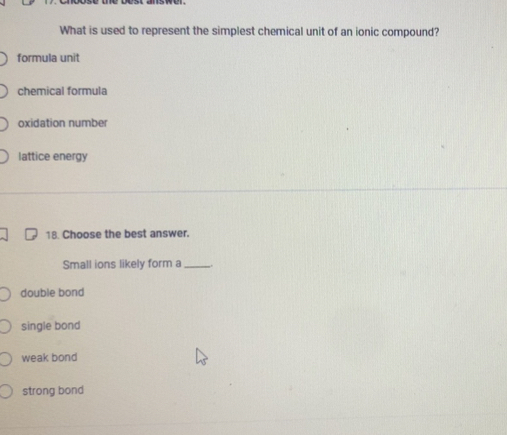 Solved: What is used to represent the simplest chemical unit of an ...
