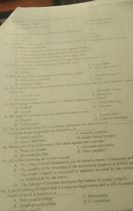 Solved: Which one of the following is a liability account C Accounts ...