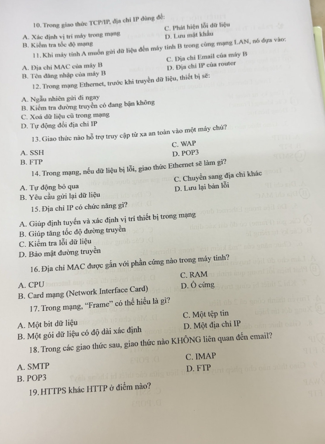 Giải quyết:Trong giao thức TCP/IP, địa chỉ IP dùng để: A. Xác định vị trí máy trong mạng C. Phát ...