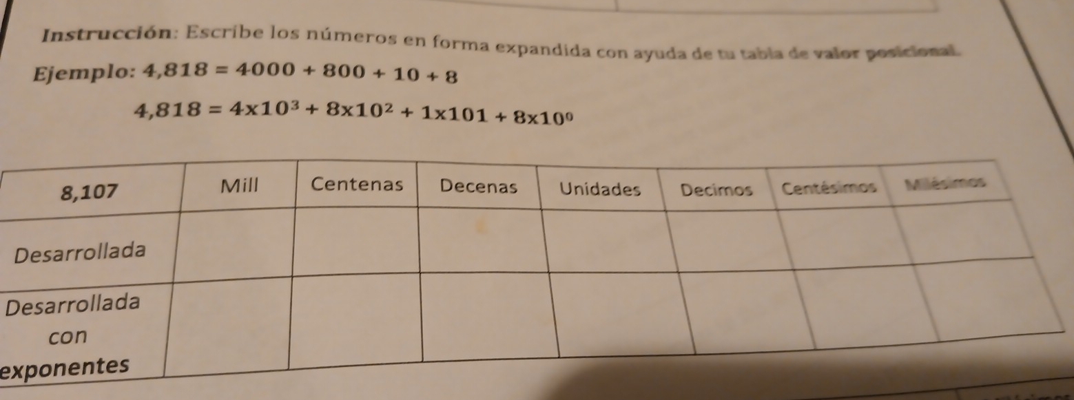 Instrucción: Escribe los números en forma expandida con ayuda de tu ...