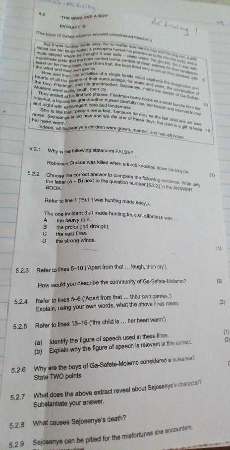 Solved: 5.2 'THE WIND AND A BOY' EXTRACT G [The boys of Sefete Molemo ...