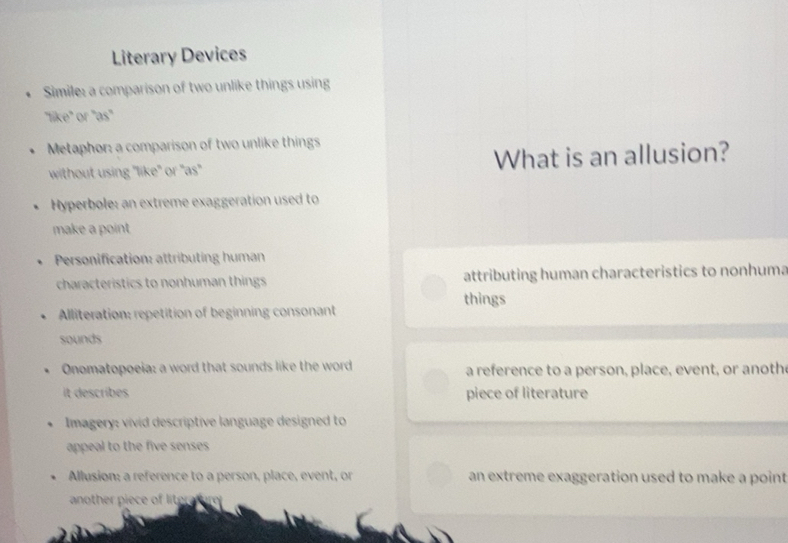 Solved: Literary Devices * Simile: a comparison of two unlike things ...