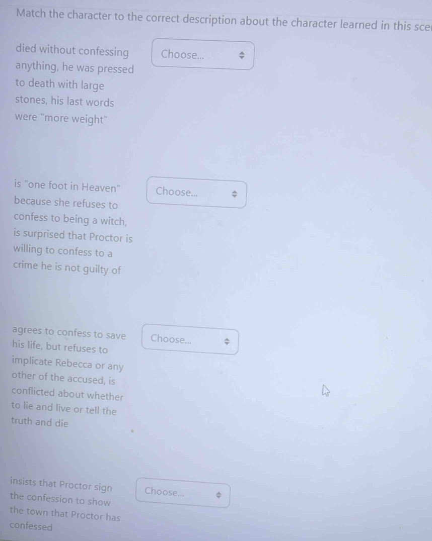 Solved: Match the character to the correct description about the ...