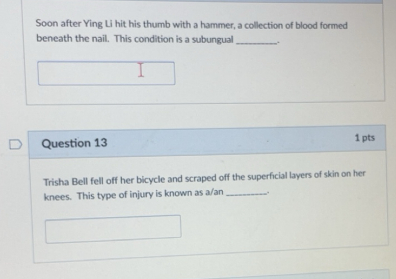 Solved: Soon after Ying Li hit his thumb with a hammer, a collection of ...