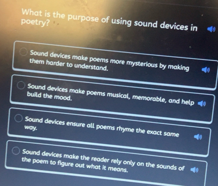 Solved: What is the purpose of using sound devices in poetry? Sound ...