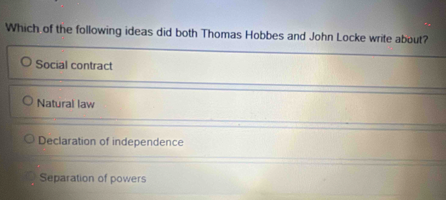 Solved: Which of the following ideas did both Thomas Hobbes and John ...