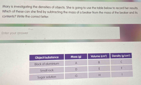 Solved: Mary is investigating the densities of objects. She is going to ...