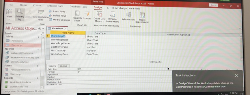 Solved: Table Tools ConstructionWorkshops.accdb - Access Sign in File ...