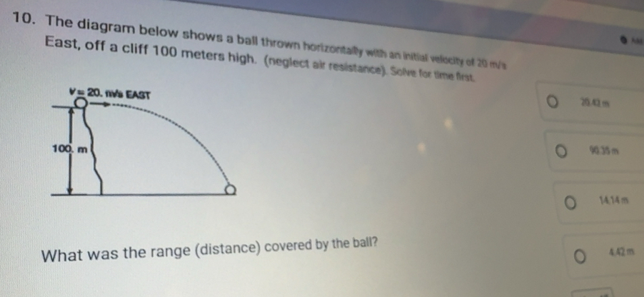 Solved: The diagram below shows a ball thrown horizontally with an ...